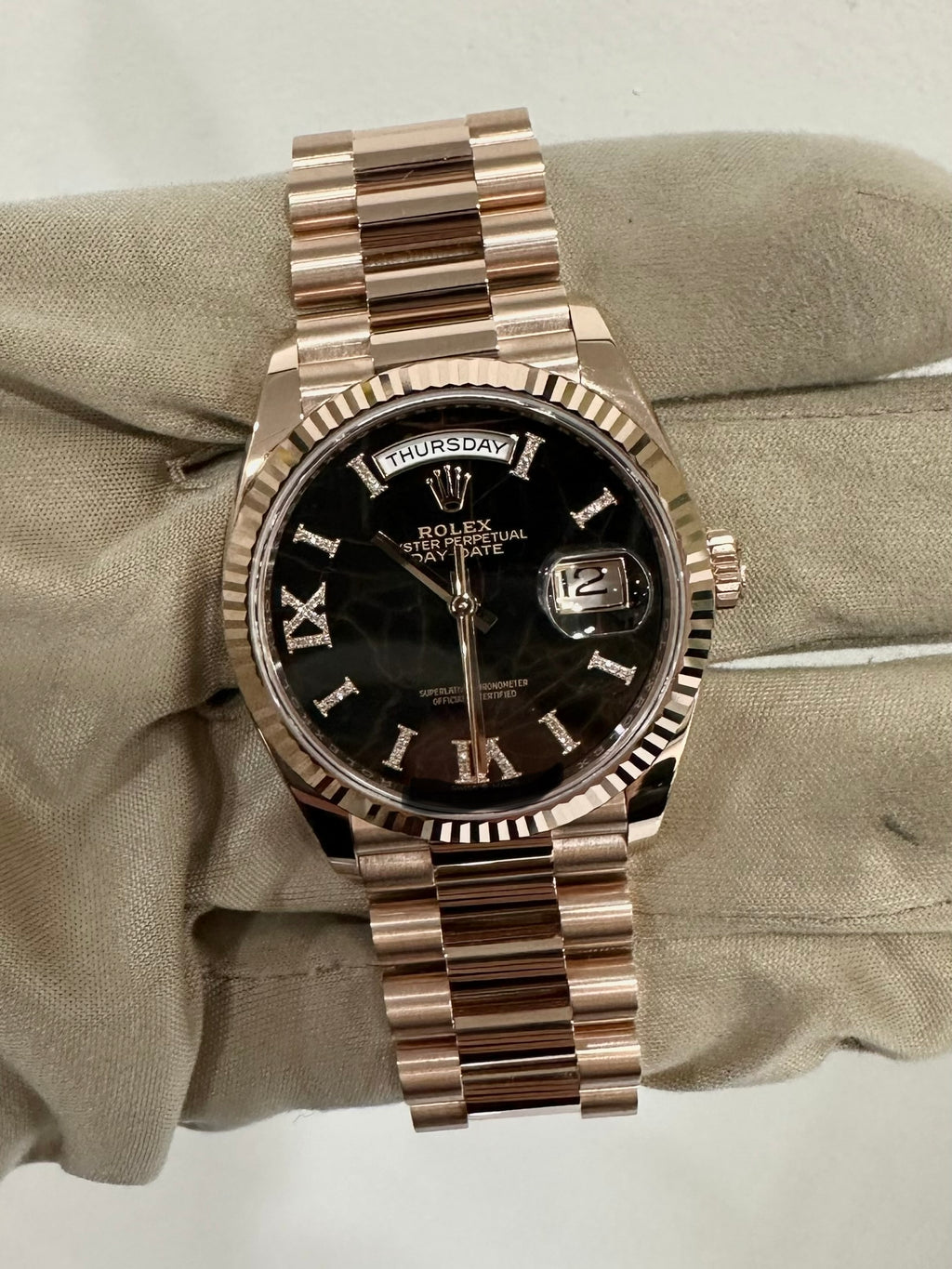 Rolex Day-Date 36mm Rose Gold with Eisenkiesel Dial – Exclusive Time Zone